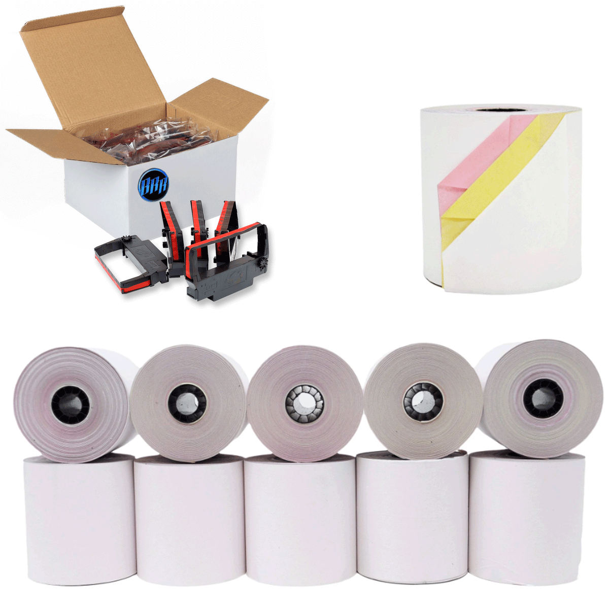 Premium QUALITY 3” x 65’ 3-Ply Carbonless Roll Paper, White/Canary/Pink ...